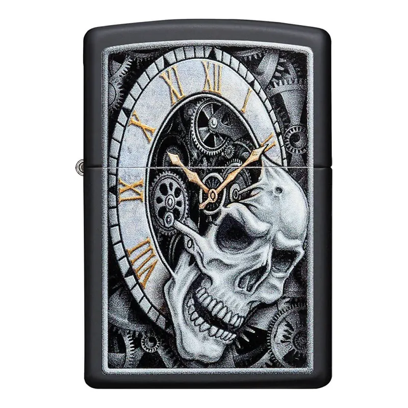 Encendedor Zippo Negro Mate Diseño Reloj De Calavera – Zurich Store