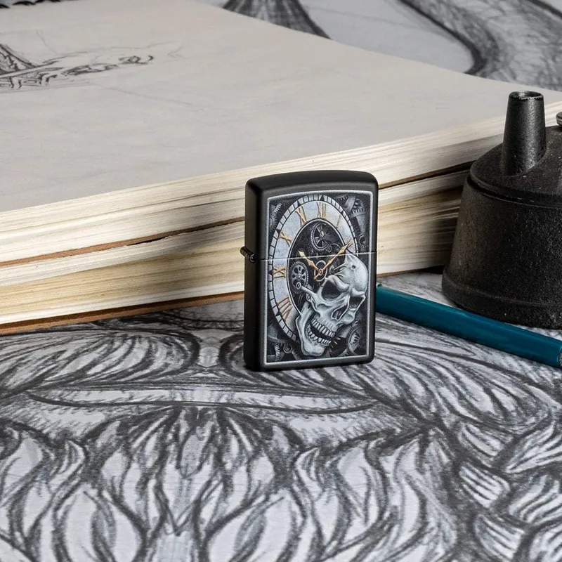 Encendedor Zippo Negro Mate Diseño Reloj De Calavera – Zurich Store